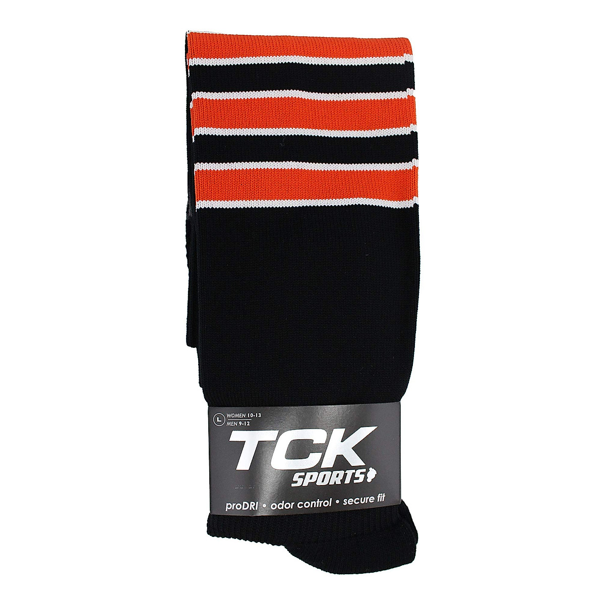TCK Performance Baseball/Softball Socks (Black/White/Orange, Large)