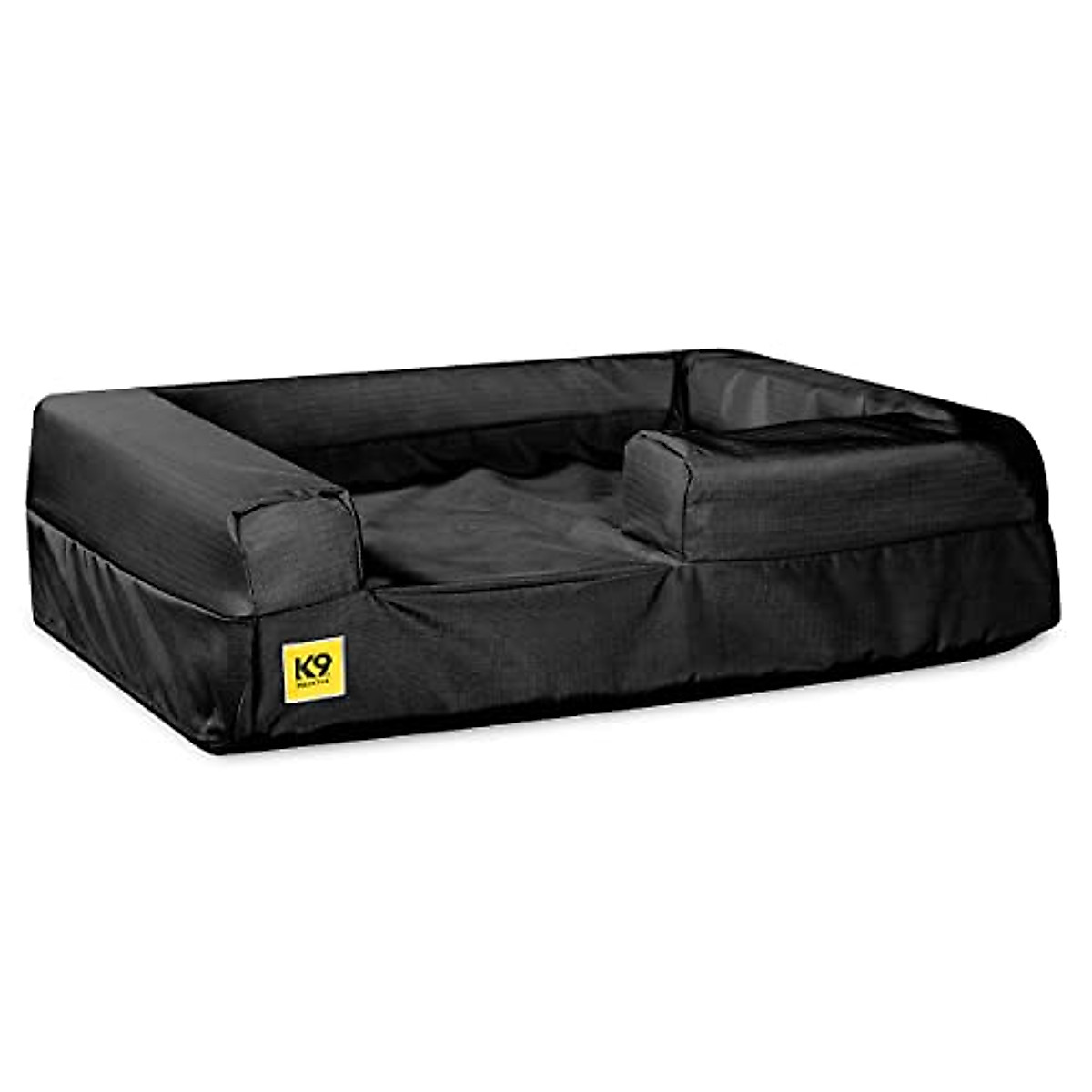 K9 Ballistics Tough Rip-Stop 3.5 Bolster Orthopedic Dog Bed (Medium, Obsidian Black) with headrest. Made for Medium Sized Dogs