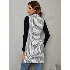 Floerns Women's Plaid Print Button Front Sleeveless Lapel Collar Blazer Jacket White XL