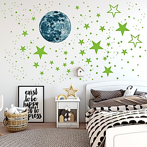 Sursarbelor Luminous Φ30cm Big Moon and Stars Dots Wall Stickers, 435 Pieces Glow in The Dark Stickers, Wall Ceiling Sticker Decals for Home Party Kids Room Decorations
