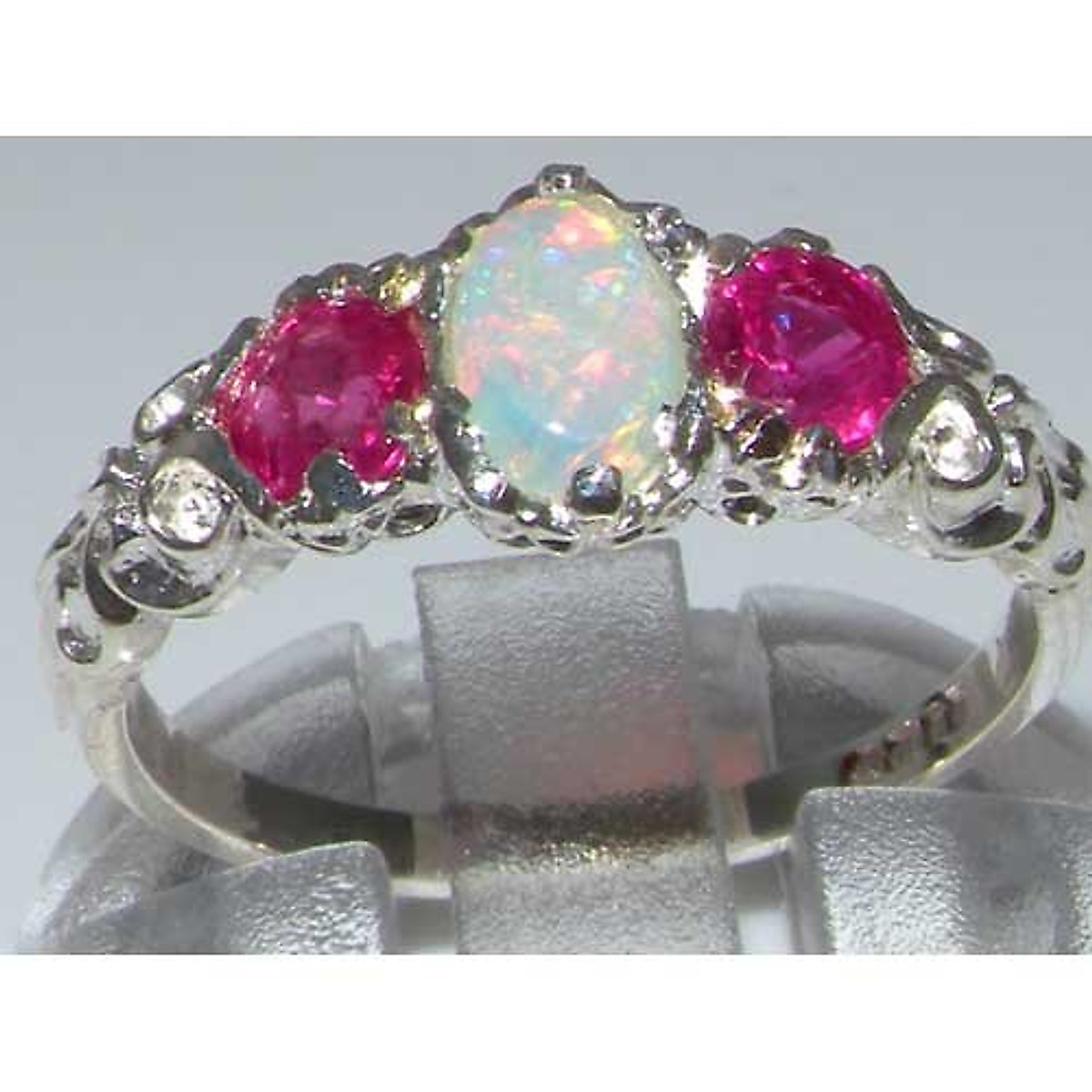 LetsBuyGold 925 Sterling Silver Natural Opal and Ruby Womens Promise Ring - Size 6.5