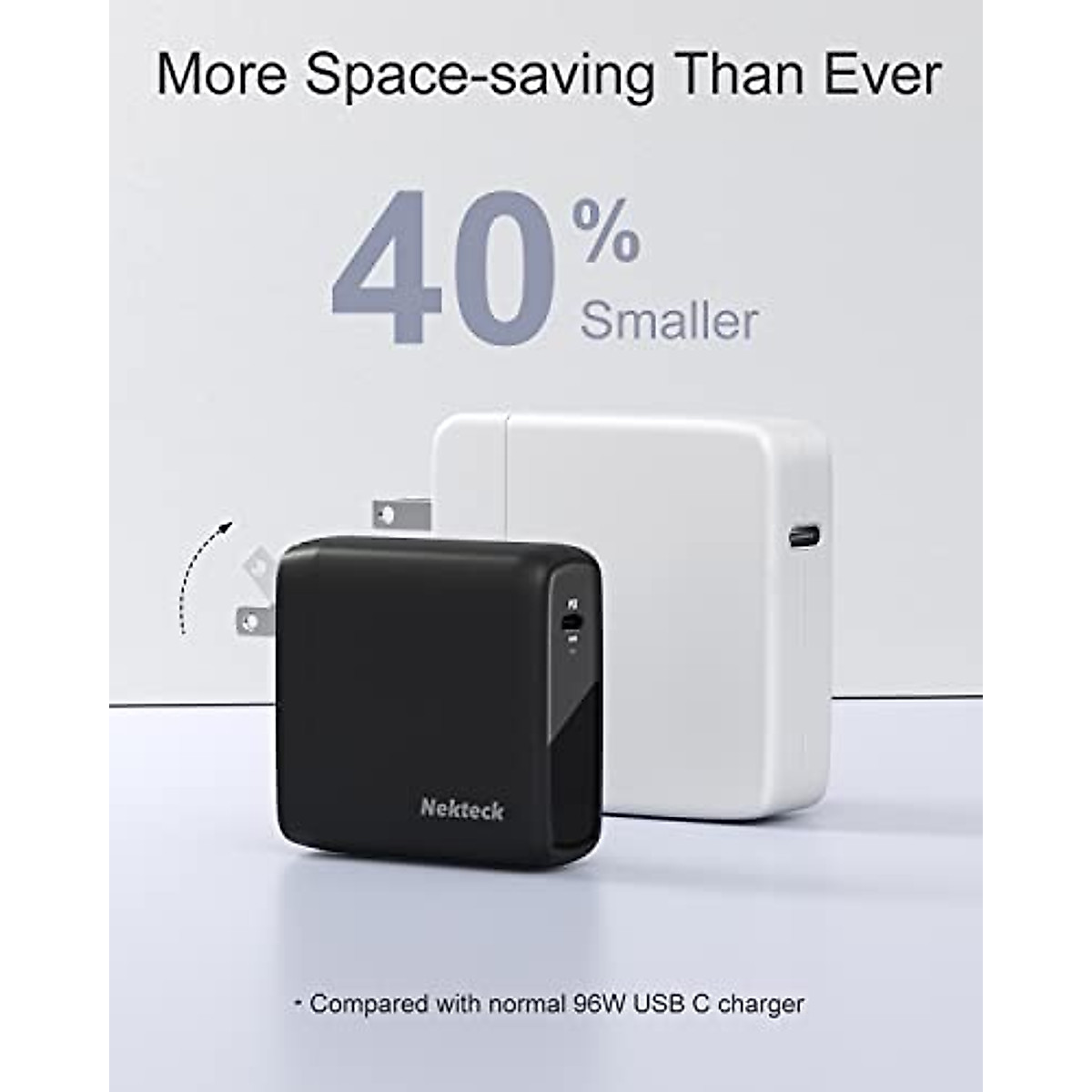 Nekteck 100W USB C Charger [GaN Tech & USB-IF Certified], PD 3.0 Adapter with Foldable Plug, Fast Wall Charger Compatible with MacBook Air/Pro, iPad Air/Pro, iPhone and More (Support MagSafe 3).