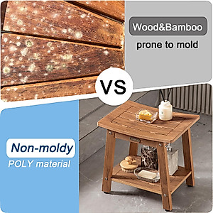 HDPS Shower Bench Seat, Poly Lumber Shower Stool for Inside Shower Waterproof, Shower Foot Rest Stool for Shaving Legs with Adjustable Feet, Plastic Shower Chair Seat for Bathroom, Non-Slip, Brown