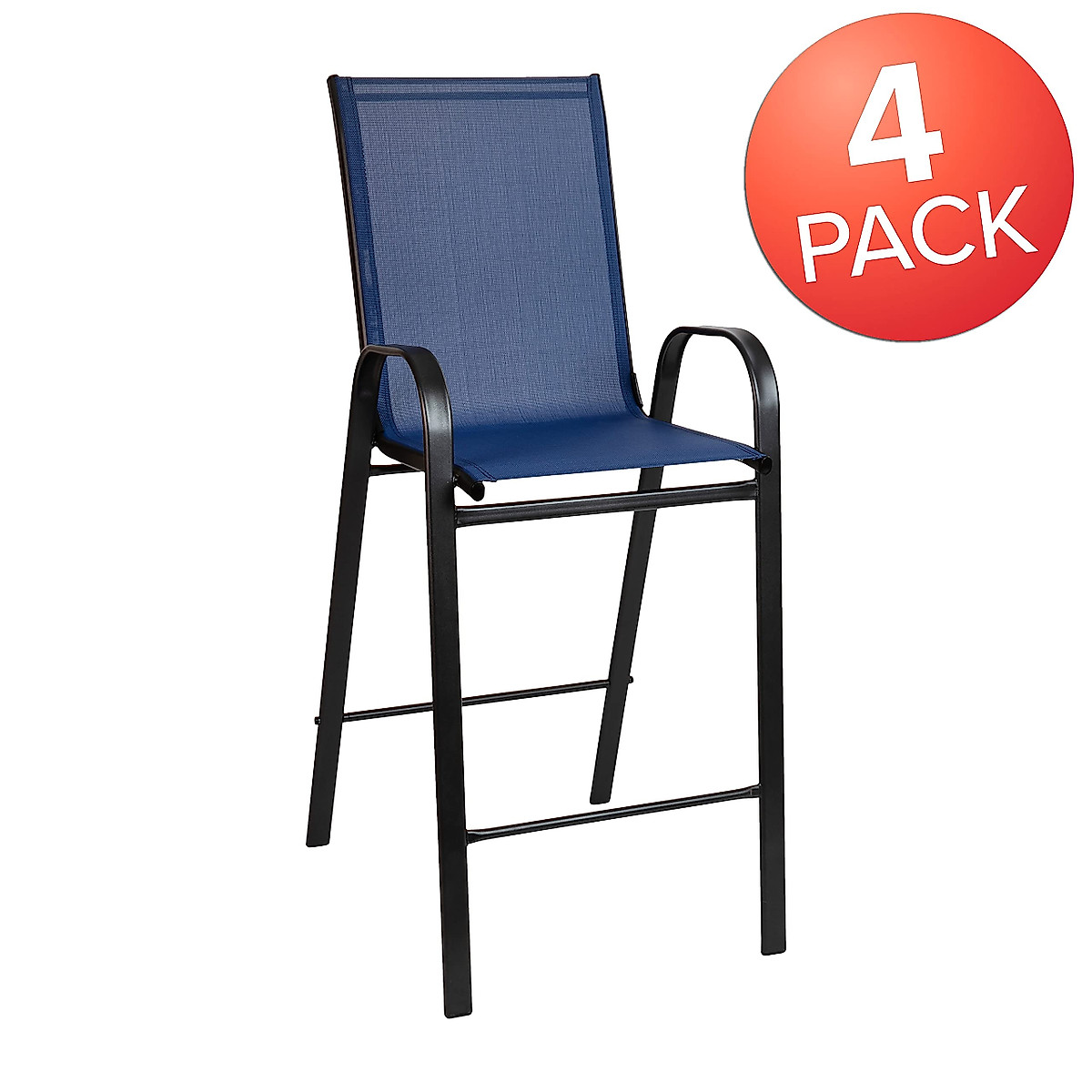 Flash Furniture 4 Pack Brazos Series Navy Outdoor Barstools with Flex Comfort Material and Metal Frame