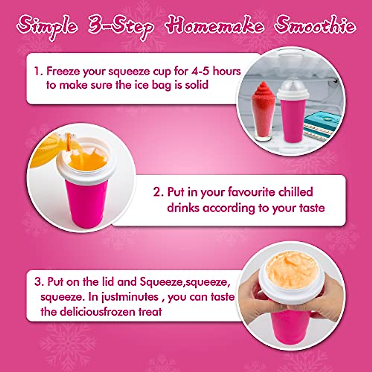 Slushie Maker Cup, Magic Quick Frozen Smoothies Cup for Homemade Milk Shake Ice Cream Maker, Cooling Cup, Double Layer Squeeze Slushy Maker Cup, Birthday Gifts for Friends&Family (Pink)