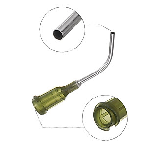 HARFINGTON 24pcs Blunt Tip Dispensing Needles 14G 15G 45 Degrees Bent Dispensing Tips 1" End Angled Dispenser Needle with Luer Elbow Blunt Needle for Oil or Glue Applicator, Olive, Amber