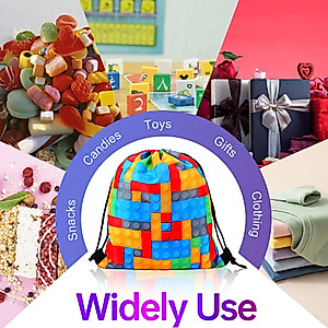 12PCS Building Blocks Drawstring Gift Bags,Building Blocks Drawstring Backpack Party Favor Bags,Kids Birthday Goodie Bags Candy Treat Gift Bags for Boys Girls Building Blocks Party Supplies,10x12 inch