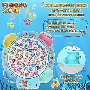 Magnetic Fishing Game Toys, Rotating Board Game with Music Including 45 Fishes and 8 Fishing Poles, Party Game Toys for Kids Age 3 4 5 6 7 and Up