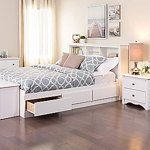 Prepac Full Mate's Platform Storage Bed with 6 Drawers and Stylish Full/Queen Headboard with 3 Compartments, White