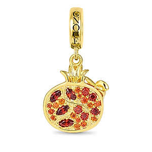 GNOCE Snake Peach Strawberry Dragon Apple Charm Pendant 925 Sterling Silver Forbidden Fruit Dangle Charm with Cubic Zirconia fit for Bracelet/Necklace Jewelry Gift for Halloween (Gold Pomegranate)