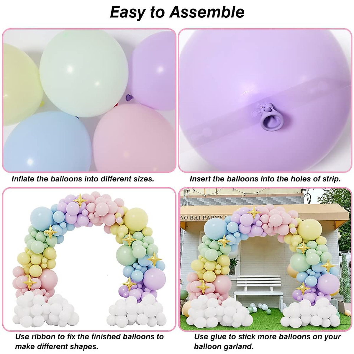 RUBFAC 182pcs Pastel Balloons Rainbow Balloon Garland Arch Kit with Star Foil Balloons for Wedding Birthday Party Supplies Easter Decorations