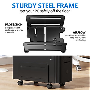 AGPTEK CPU Stand, Computer Tower Stand Adjustable Width from 4.7" to 8.2" with 2 Locking Wheels and 2 Caster Wheels, UPC Steel Rolling Stand Computer Stand for Desktop Tower (Black)