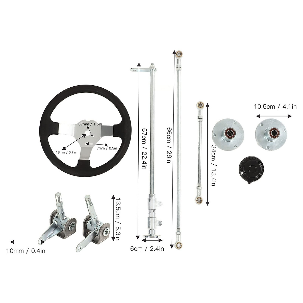 300mm Steering Wheel Steel Kit, Karts Steering Wheel Kit Tie Rod Joint Gear Rack Shaft Kit for 100cc 125cc 140cc 150cc Kart Quad