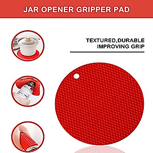 Jar Opener for Weak Hands, Easy Twist Jar Opener For Seniors with Arthritis, 5 in 1 Multi Function Bottle Opener Lid Opener For Arthritic Hands with Non Slip Rubber Jar Gripper Pad(3-piece set, Red)