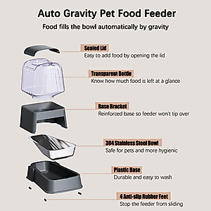 Hipidog Automatic Dog and Cat Food Feeder and Water Dispenser Set with Stainless Steel Bowls,Gravity Pet Food and Water Feeders,100% BPA-Free,Large Capacity for Cats Dogs Pets…(3.5L Dark Gray)