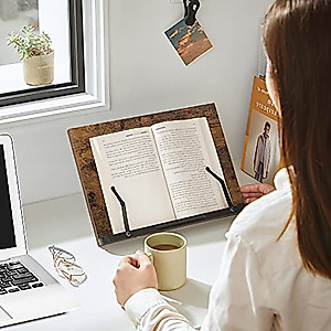 SONGMICS Cookbook Stand, Mothers Day Gifts, Gifts for Mom Grandma, Foldable Cookbook Holder, Recipe Book Holder with Clips, 5-Angle Adjustable, for Kitchen, Rustic Brown ULLD112B01