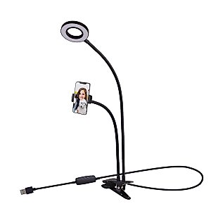 Tranesca Selfie Ring Light with Cell Phone Holder Stand for Live Stream/Makeup, LED Camera Lighting [3-Light Mode] with Flexible Arms Compatible with Cell Phones and Camera (Black)