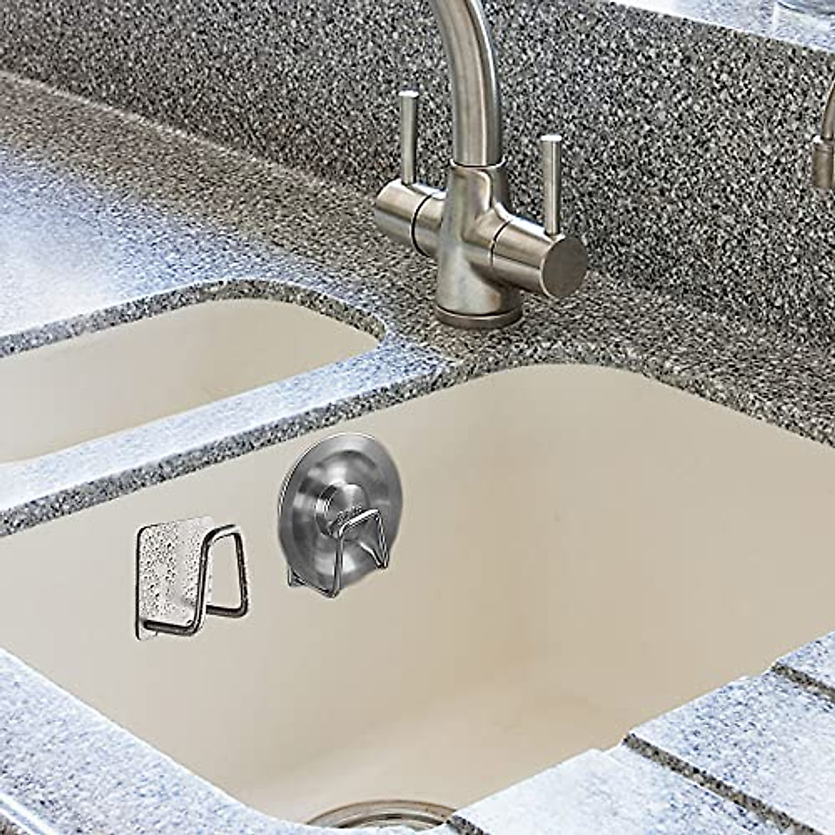 Sponge Holder for Sink Caddy, Adhesived No Drilling, Rustproof Waterproof Stainless Steel (Silver)