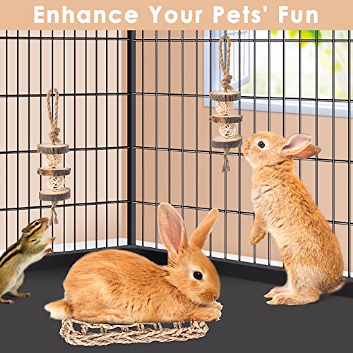 Bissap Seagrass Protector Mat with Treats, Rabbit Chews and Play for Bunny Chinchilla Guinea Pigs or Other Rodent Pets Hanging Chewing Toys