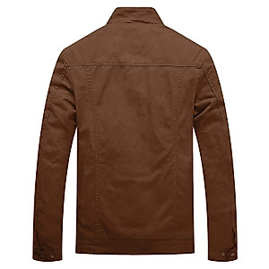WenVen Men's Casual Canvas Jacket Light Spring Field Windbreaker (Coffee, M)