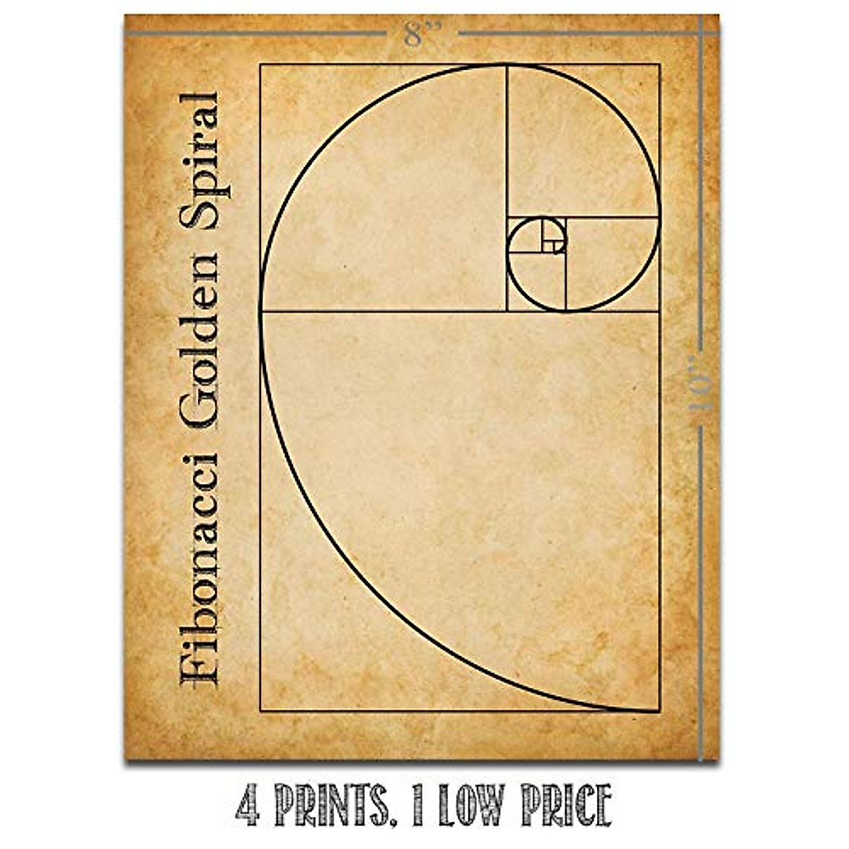 Math Art Prints-Archimedean Spiral, Euler's Formula, Fibonacci Golden Spiral, Pythagoras Theorem-Set of Four Gallery Wall 8x10 Unframed - Gift & Decor For Teachers, Classroom & Math Students Under $20
