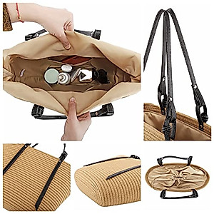 Ayliss Women Large Beach Tote Shoulder Handbag Summer Beach Cotton Crochet Handwoven Weaving Shoulder Purse Bag (Khaki)