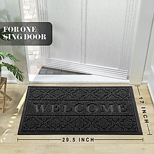Yimobra Welcome Door Mat, Heavy Duty Durable Front Door Mat for Home Entrance, Garage and Garden Outside Entryway Floor Mat, Non Slip, Fade Resistant, Easy Clean, 29.5 x 17 Inch, Black