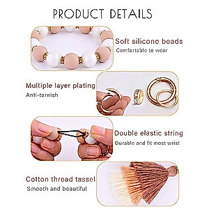 Donouzair Cute Keychain Wristlet,Silicone Beaded Key Ring Bracelet Keychain Car Holder Key Chains for Women with Gift Box(Oatmeal)