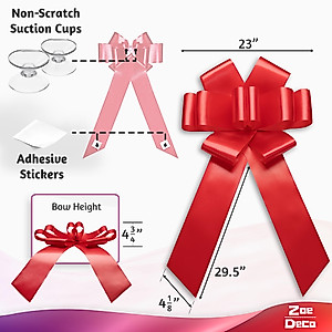 Zoe Deco Pre-Assembled Car Bow (Red, 23 inch) Gift Bows, Giant Bow for Car, Birthday Bow, Huge Car Bow, Car Bows, Big Bow for Gifts, Christmas Bows for Cars, Gift Wrapping, Big Gift Bow