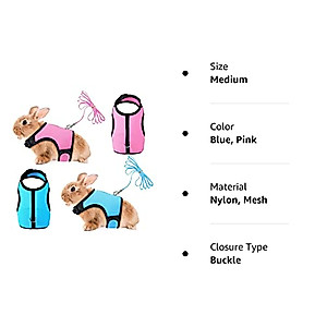 2 Pieces Bunny Rabbit Harness with Leash Cute Adjustable Buckle Breathable Mesh Vest for Kitten Puppy Small Pets Walking (Blue, Pink,M)