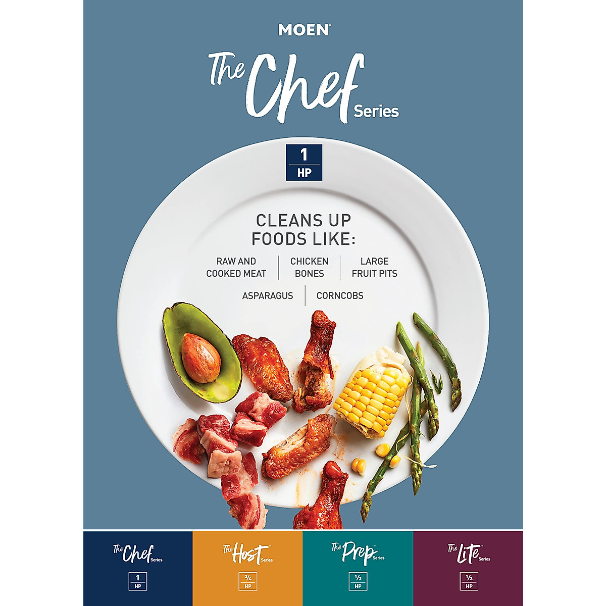 Moen GX100C Chef Series 1 HP Continuous Feed Garbage Disposal with Sound Reduction, Disposer Power Cord Included