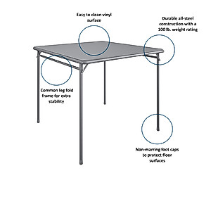 CoscoProducts COSCO Premium 5-Piece Dining Set, with 34" Vinyl Top Card Table and 4 Fabric Padded Seat & Back Folding Chairs, Gray