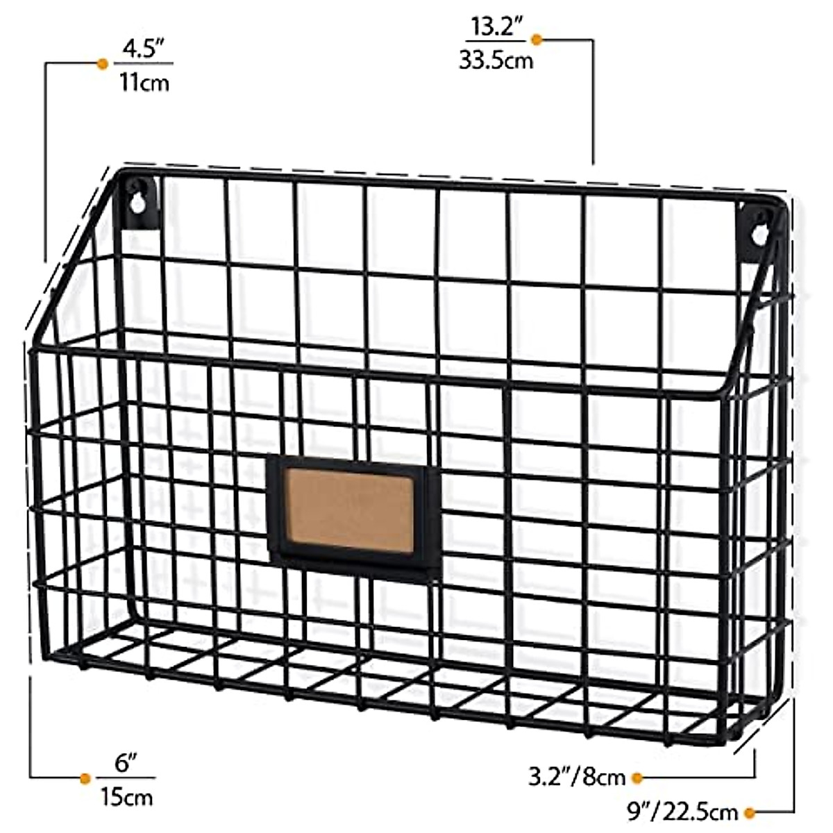 Wall35 Rivista File Holder Home Office Desk Organizer, Wall Mounted Wide Chicken Wire Mail Organizer and Magazine Holder, Metal, Black