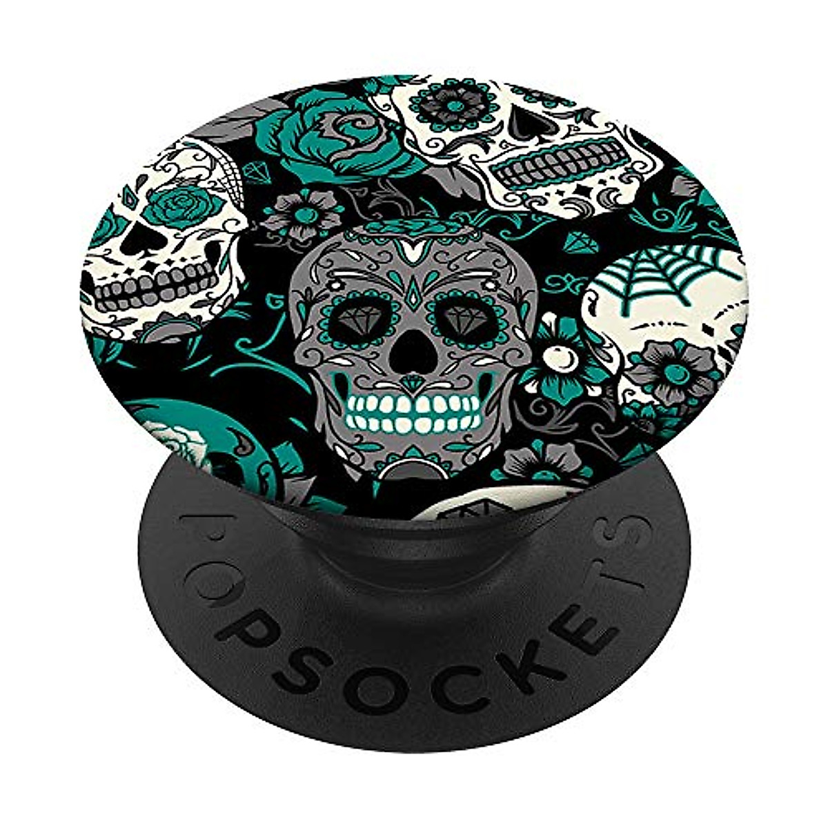 Sugar Skull - Black & Teal Dia De Los Muertos Popsockets PopSockets PopGrip: Swappable Grip for Phones & Tablets