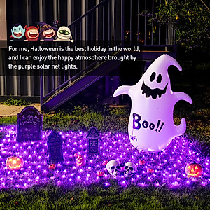 JMEXSUSS Purple Solar Halloween Lights Outdoor, 320 LED 9.8ft x 6.6ft Solar Net Lights Outdoor Waterproof, Purple Solar Lights with 8 Modes Remote for Halloween Decorations