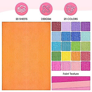 20 Sheets Rainbow Colorful Cardstock Textured Assorted Colored Paper 250gsm Single-Sided Printed Thick Card Stock for Card Making, Scrapbooking
