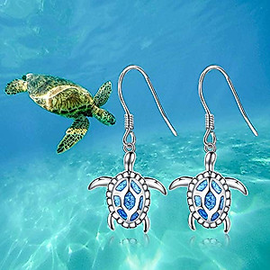 Sea Turtle Dangle Earring for Women - 925 Sterling Silver Blue Tortoise Drop Earring Beach Jewelry Gift for Ocean Lover