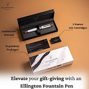 Ellington Pens Luxury Fountain Pen Set- Fountain Pens for Writing - Smooth Medium Nib - Includes Refillable Ink Converter, 3 Ink Cartridges [Black & Blue], Gift Box - Elegant Calligraphy
