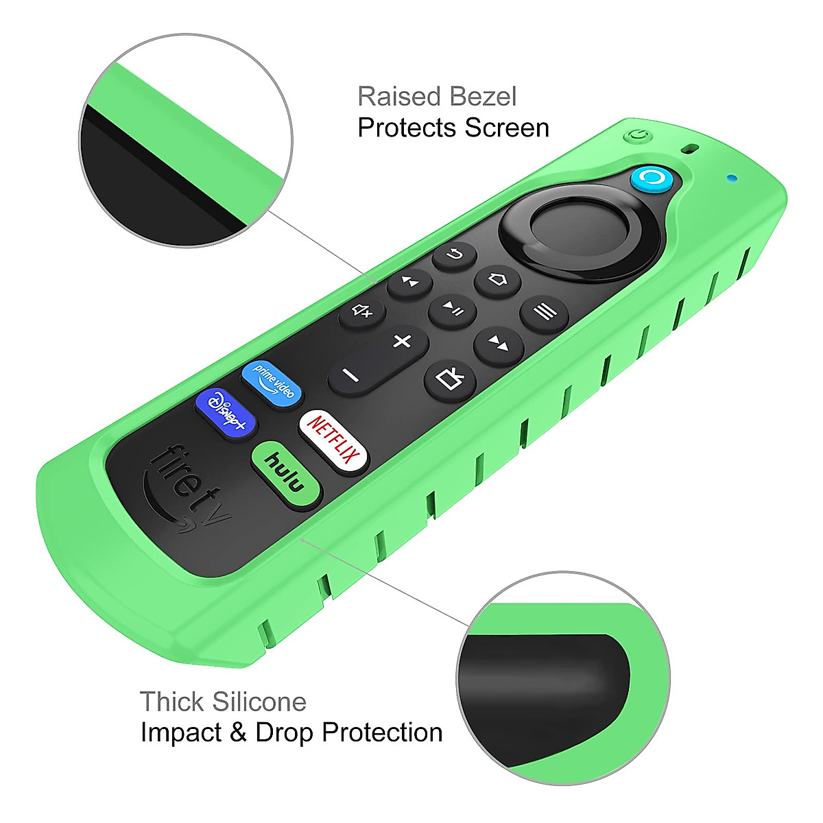 CaseBot Remote Case for Fire TV Stick 4K/Fire TV Stick 4K Max (1st Gen)/Fire TV Stick (3rd Gen)/Fire TV Stick Lite - Anti-Slip Silicone Cover for Alexa Voice Remote (2nd Gen and 3rd Gen), Green-Glow