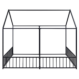 Harper & Bright Designs Metal Twin House Bed for Kids, Double Twin Beds Frame, Monressori Floor Bed Twin Size with Rails for Girls or Boys, Black