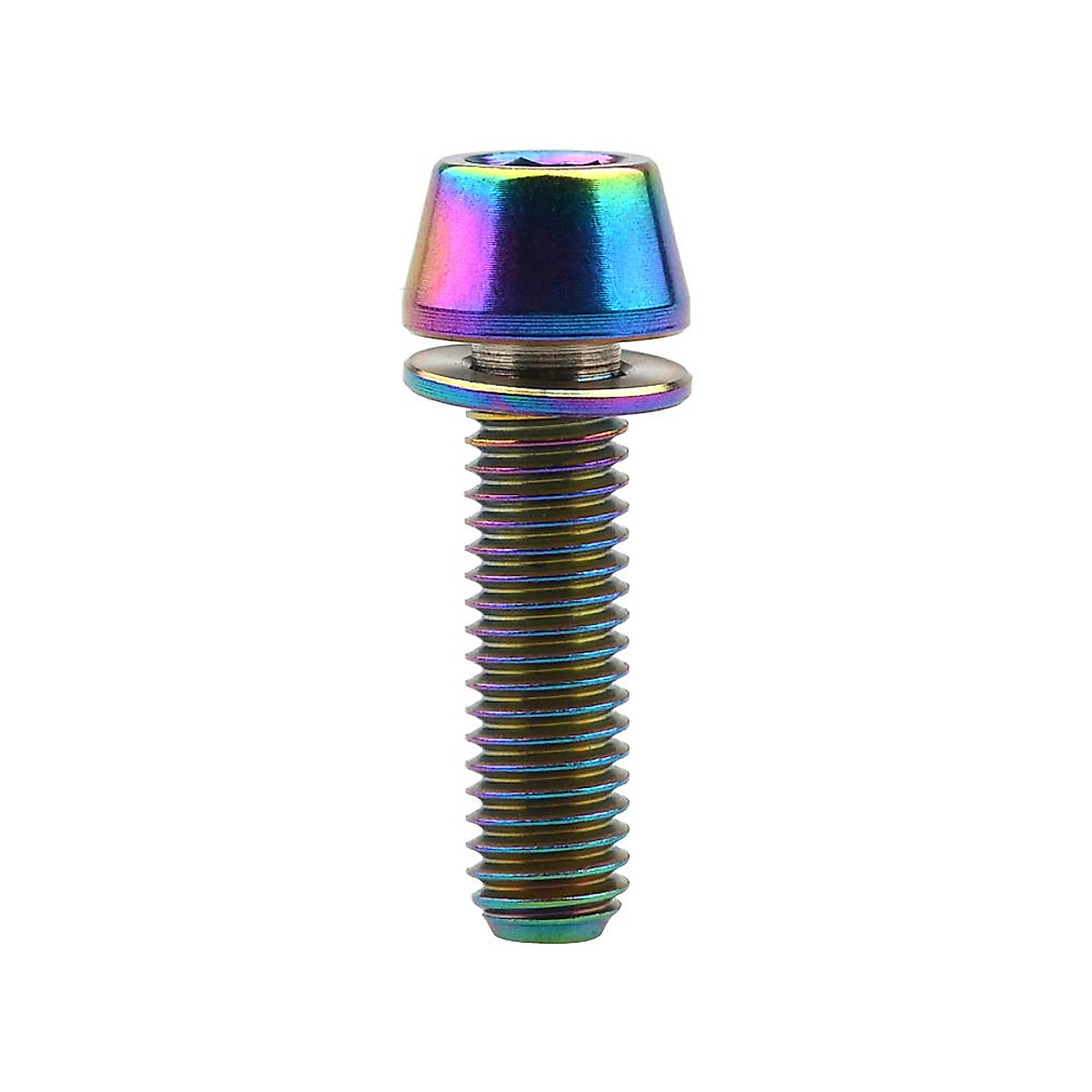 Wanyifa Titanium Ti Allen Hex M5x16 18mm Tapered Head Bolt with Washer Screw for Bicycle Stem Parts Pack of 6 (Ranibow, M5x18mm)