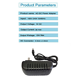 MTYTOT 5 Volt 3 Amp Power Adapter 100V-240V AC to DC Converter 5V 3A 2A 1A Power Supply adapter 15W MAX Adapter DC 5V Power cord 5.5mm*2.5mm/2.1mm dc plug for 5V LED Lights Security Camera HDMI TV Box