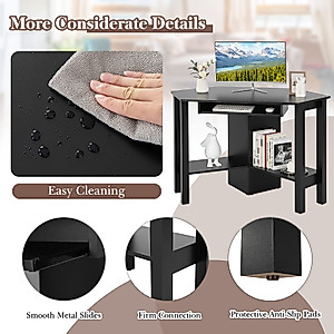 Tangkula Corner Desk with Keyboard Tray, Triangle Corner Computer Desk for Small Space, Bedroom Corner Makeup Vanity Desk with Storage Shelves, Space Saving Corner Writing Desk