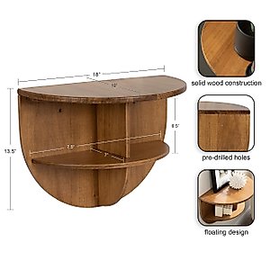 Kate and Laurel Jalla Wooden Floating Side Table, 18 x 10 x 14, Natural Rustic, Modern Solid Wood Wall-Mounted End Table with Shelves for Extra Storage and Added Functionality