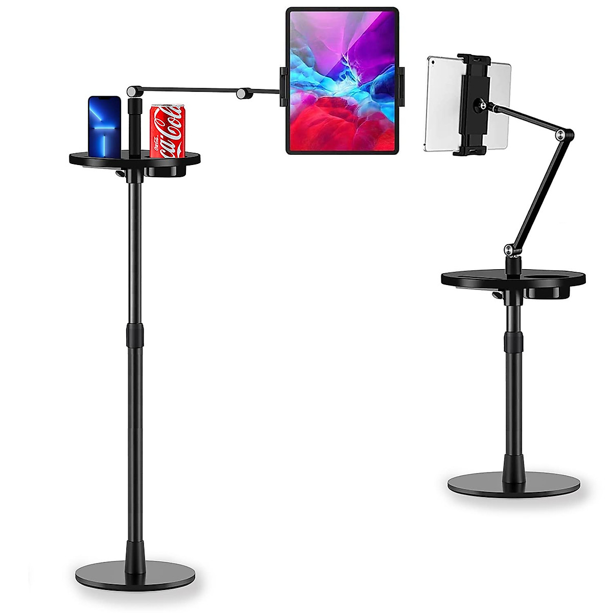 KSW KINGDO Tablet Floor Stand,Adjustable Height Swivel Tablet Holder Mount with Heavy Duty Stable Base Compatible iPad Pro Mini Air 12.9/9.7,Galaxy,Tab,Kindle,iPhone,Cellphones,Up to 13''tablets-Black