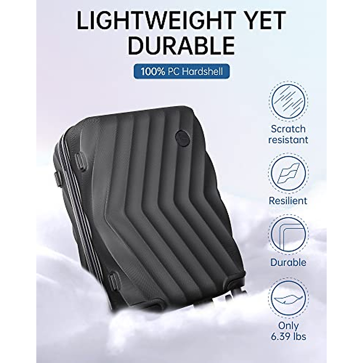 BAGSMART Carry On Luggage, PC Hardside Suitcase Airline Approved, 20 Inch Carryon Luggage with Spinner Wheels, Travel, Hard Shell Lightweight Rolling Suitcases for Men Women,Black