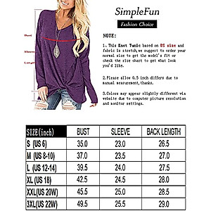 SimpleFun Twist Knot Tunic Tops for Women Petite Long Sleeve V Neck Loose Fitting Tshirts Purple S
