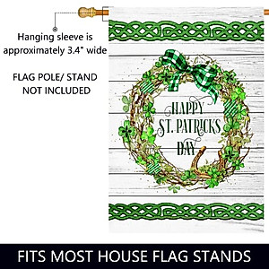 Surfapans Happy St Patricks Day Wreath House Flag 28x40 Inch Double Sided Outside Burlap Large Outdoor Yard Flags Porch Home Farmhouse Decoration