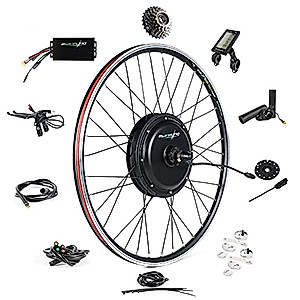 EBIKELING Waterproof Ebike Conversion Kit for Electric Bike 700C Front or Rear Wheel Electric Bicycle Hub Motor Kit, 1500W, Rear/LCD/Thumb