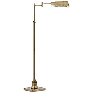 Regency Hill Jenson Modern Metal Adjustable Pharmacy Floor Lamp Swing Arm 54" Tall Aged Brass Metal Shade Standing Pole Light for Living Room Reading House Bedroom Home Office